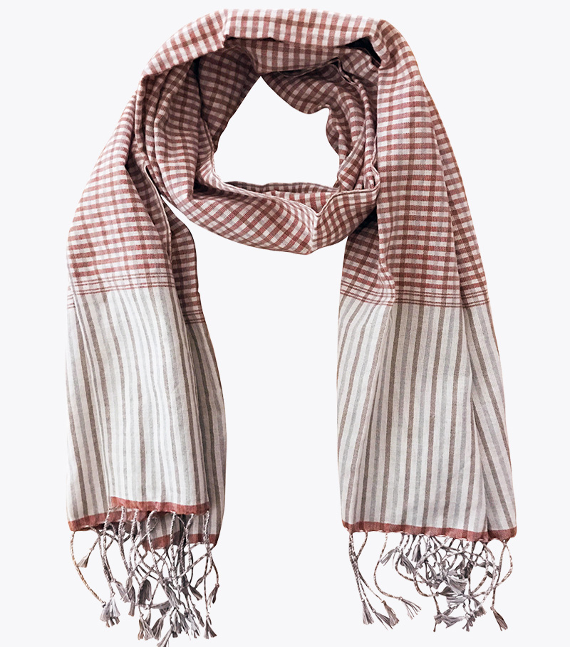 Krama orange Heat - traditional khmer scarf hand-woven in Cambodia